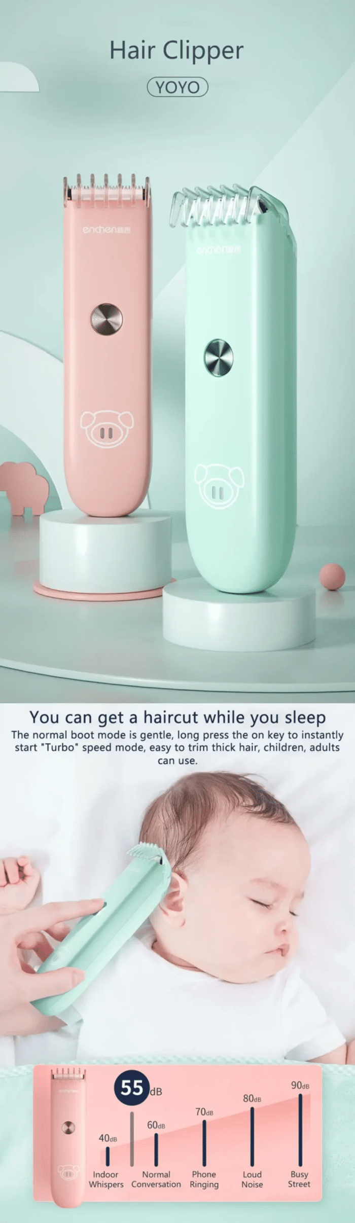 Enchen YOYO Baby Hair Clipper Anti-Clip & Ultra Quite - gadgetkhor